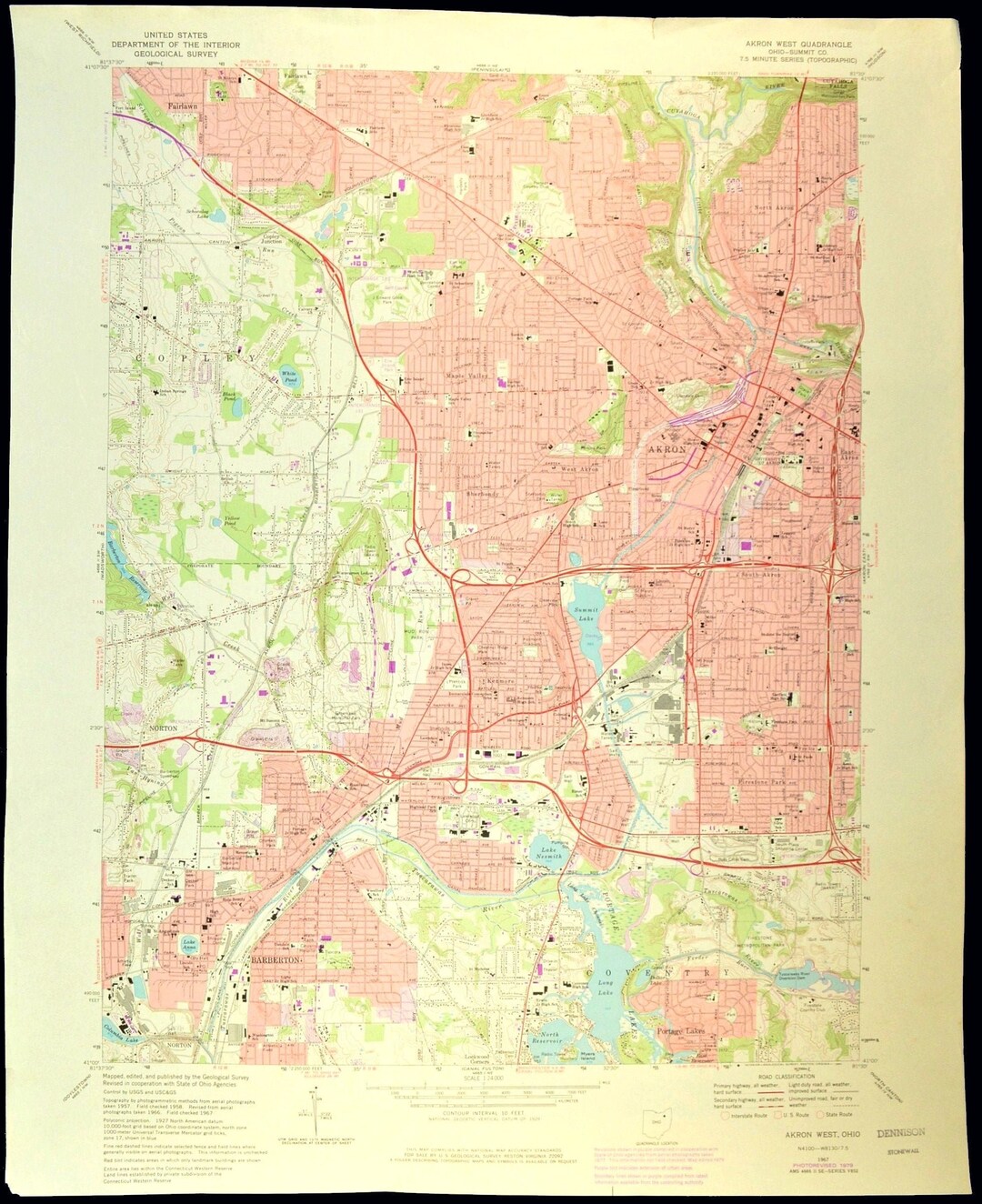 Akron Map of Barberton Ohio Wall Decor LARGE Topographic Survey Copley ...
