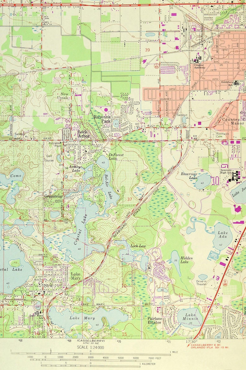 Sanford Map of Lake Monroe Florida Art Print Wall Decor LARGE - Etsy