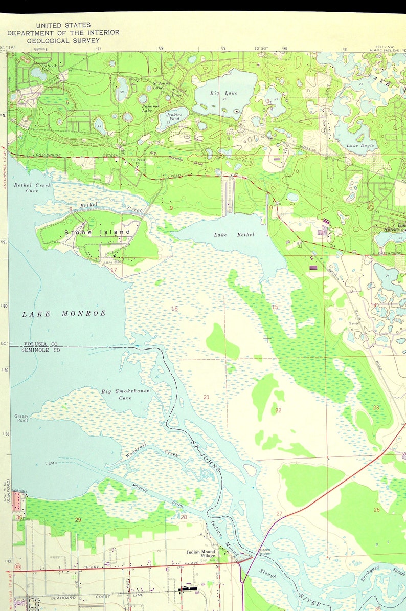 Osteen Map of Midway Florida Wall Art LARGE Topographic Survey Canaan ...