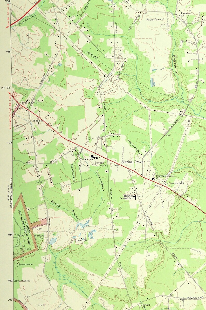 Varina Map of Fort Lee Virginia Print Wall Art Decor LARGE | Etsy