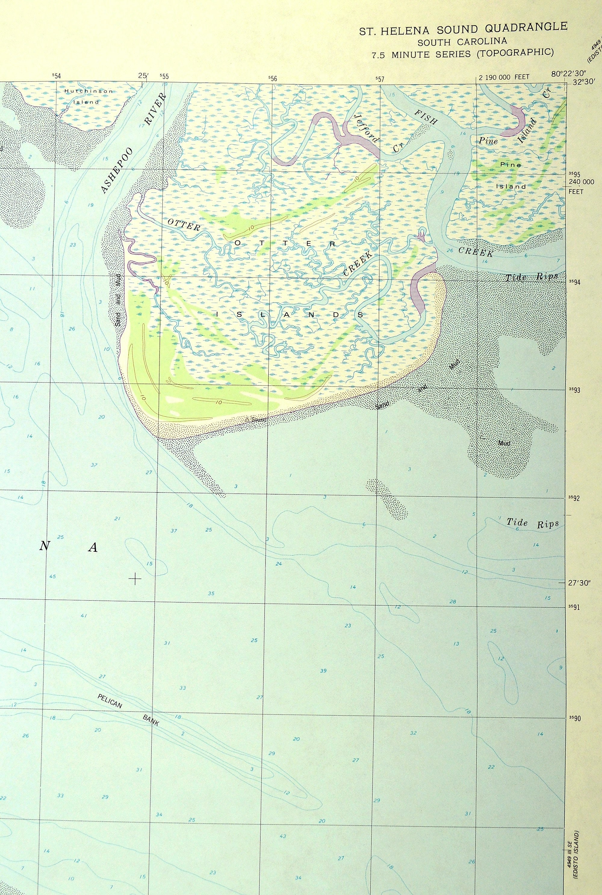 St Helena Sound Map of Otter Islands South Carolina Wall Art Decor ...