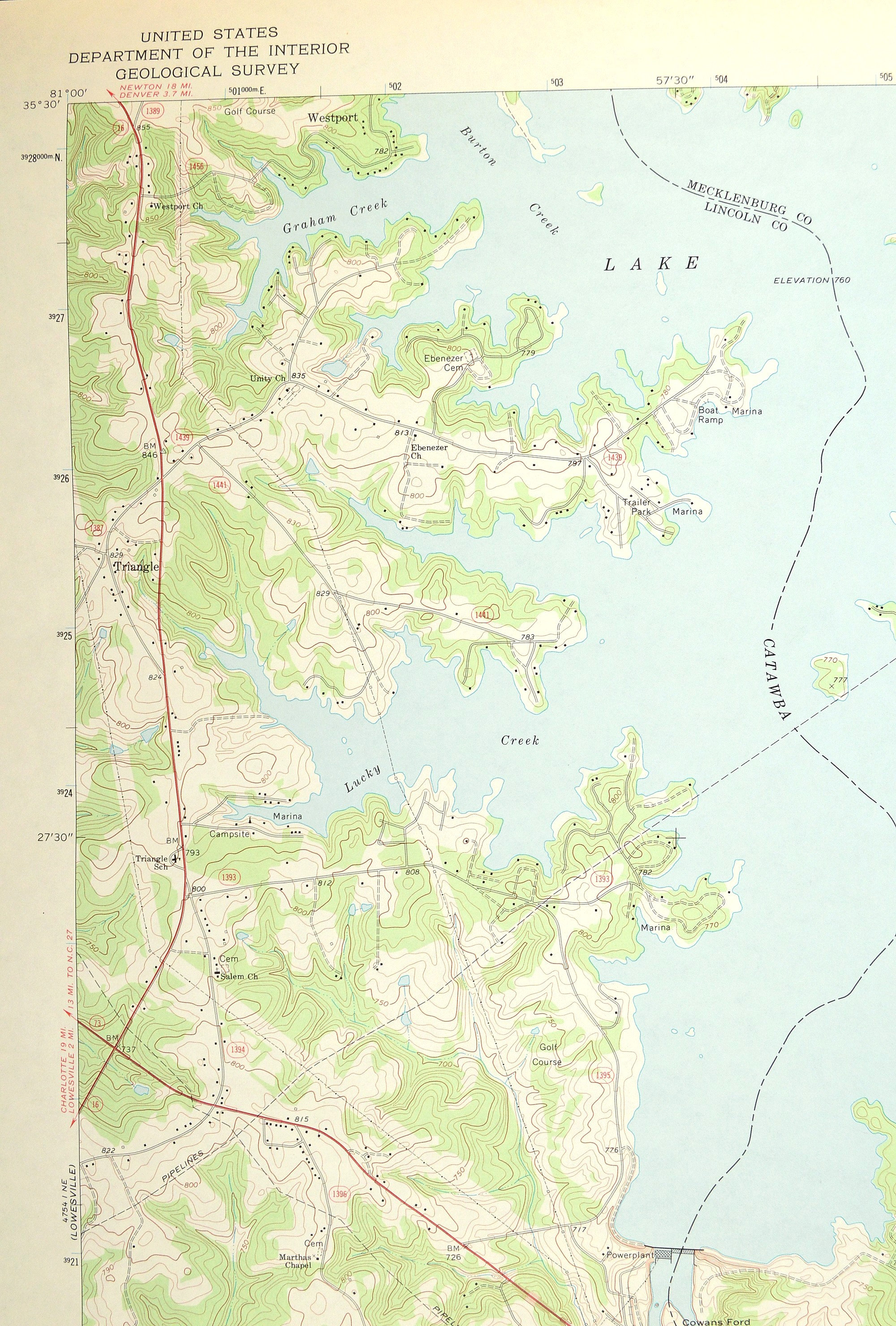 Lake Norman Map of Hicks Crossroads North Carolina Wall Decor LARGE ...