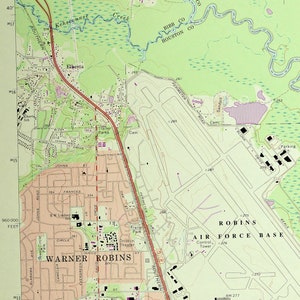 Warner Robins Map of Robins Air Force Base Georgia Art Print | Etsy