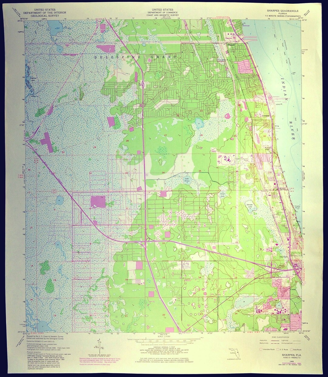 Sharpes Map of Brevard County Florida Wall Art LARGE Topographic Survey ...