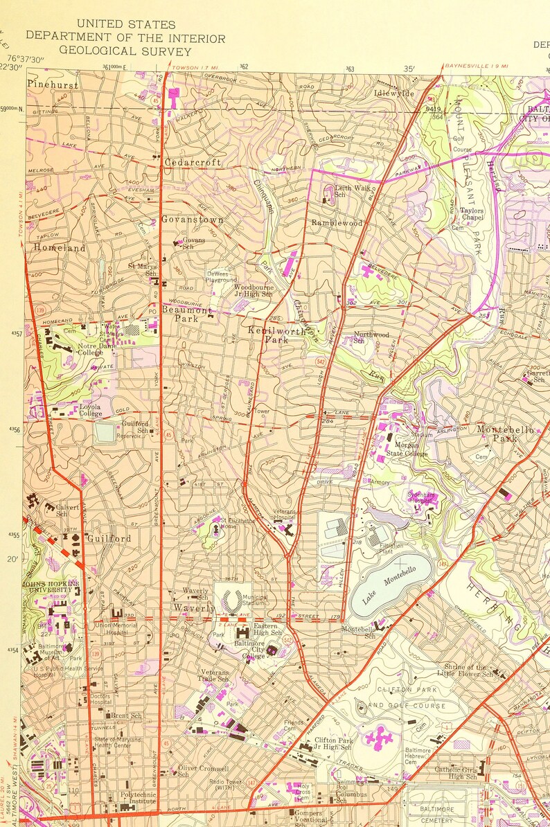 Map of Baltimore County Maryland Art Print Wall Decor LARGE - Etsy