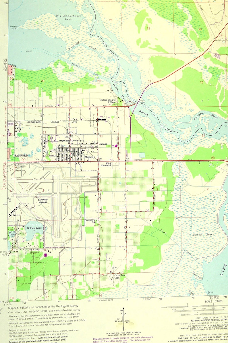 Osteen Map of Midway Florida Wall Art LARGE Topographic Survey Canaan ...