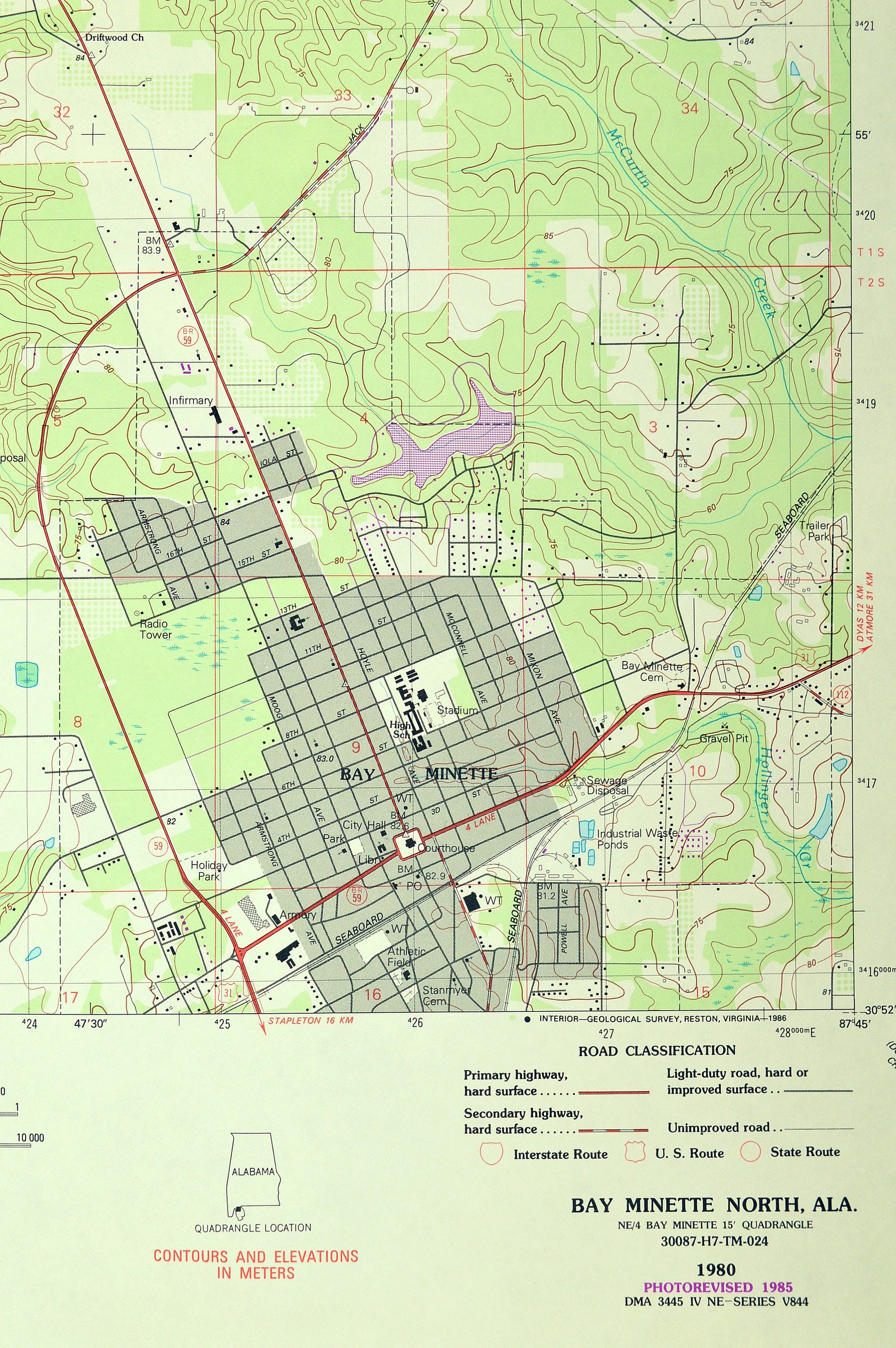 Bay Minette Map of Baldwin County Alabama Print Wall Decor LARGE ...