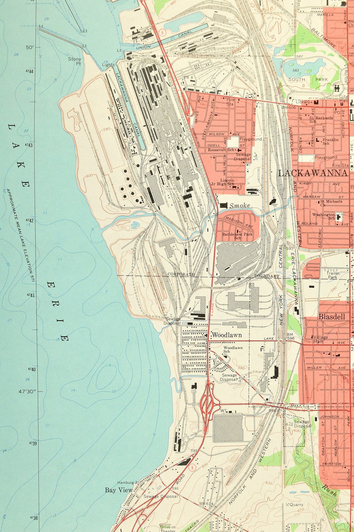 Buffalo Map of Lacawanna LARGE Topographic Survey West Seneca Athol ...
