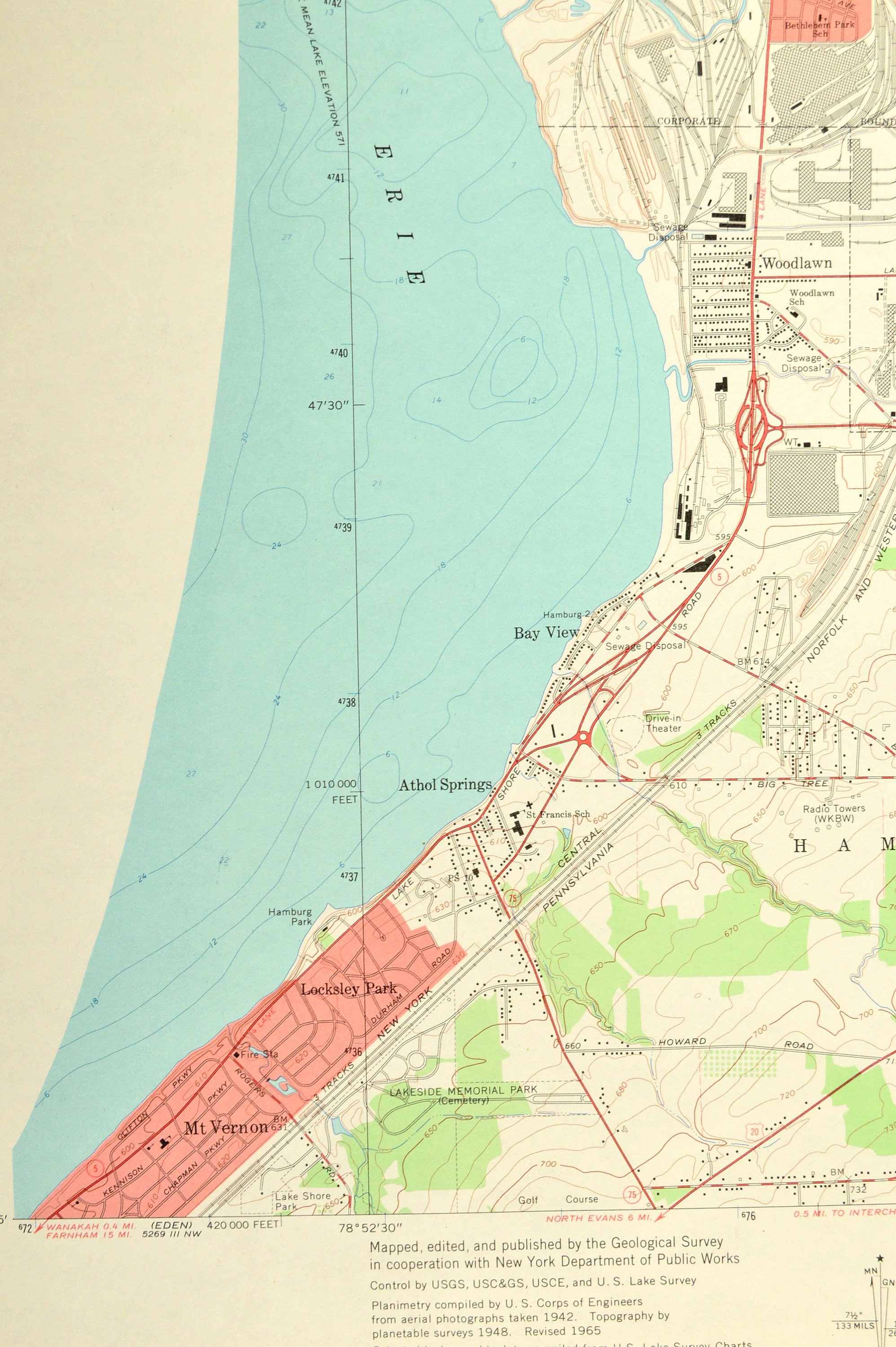 Buffalo Map of Lacawanna LARGE Topographic Survey West Seneca Athol ...