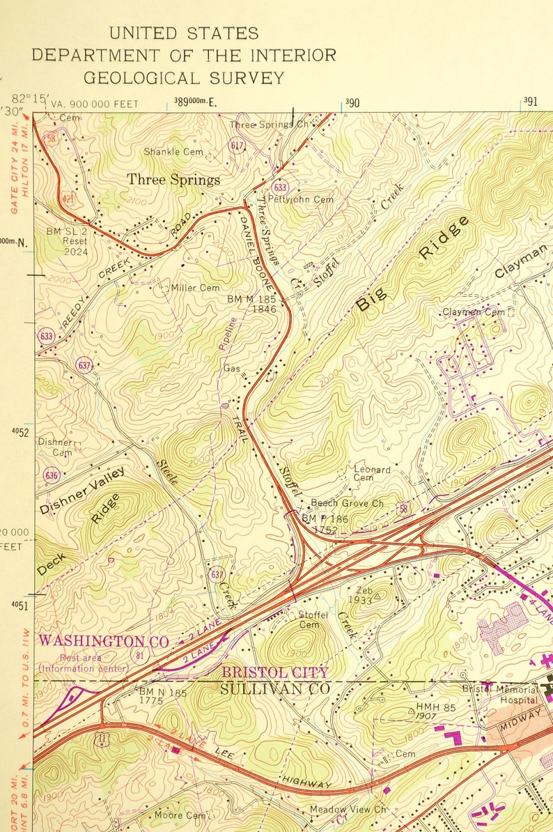 Bristol Map of Bristol Virginia Tennessee Art Print Wall Decor - Etsy