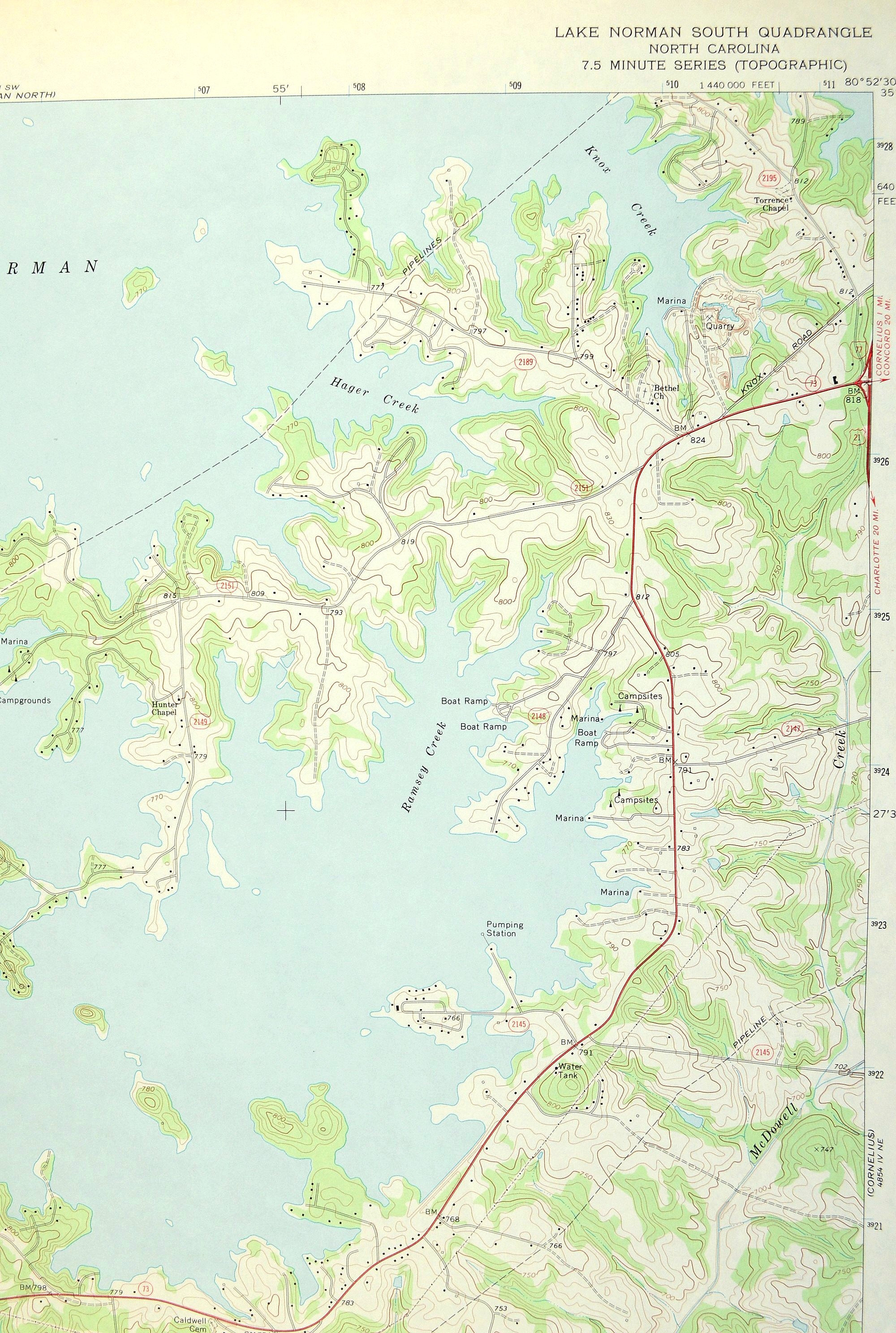 Lake Norman Map of Hicks Crossroads North Carolina Wall Decor LARGE ...