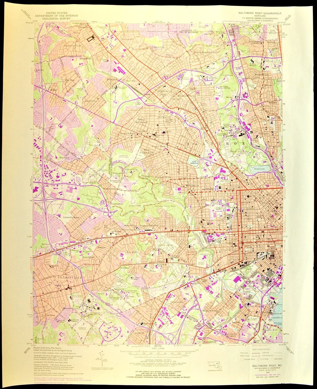 Map of Baltimore County Maryland Art Print Wall Decor LARGE Topographic ...