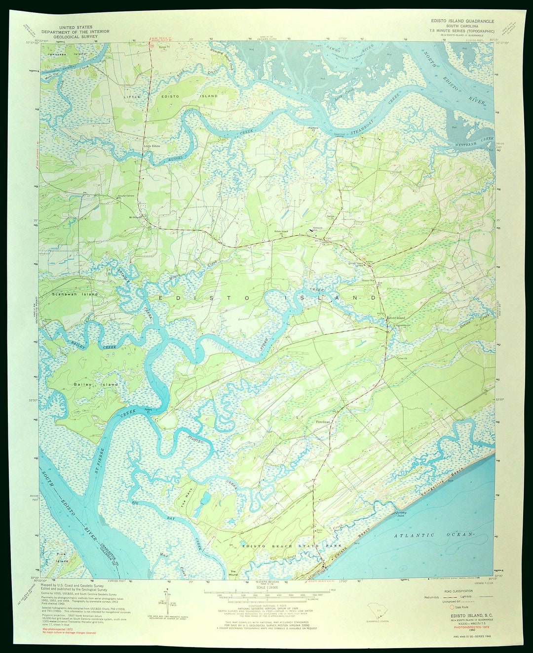 Edisto Island Map of Edisto Beach State Park South Carolina Art Print ...