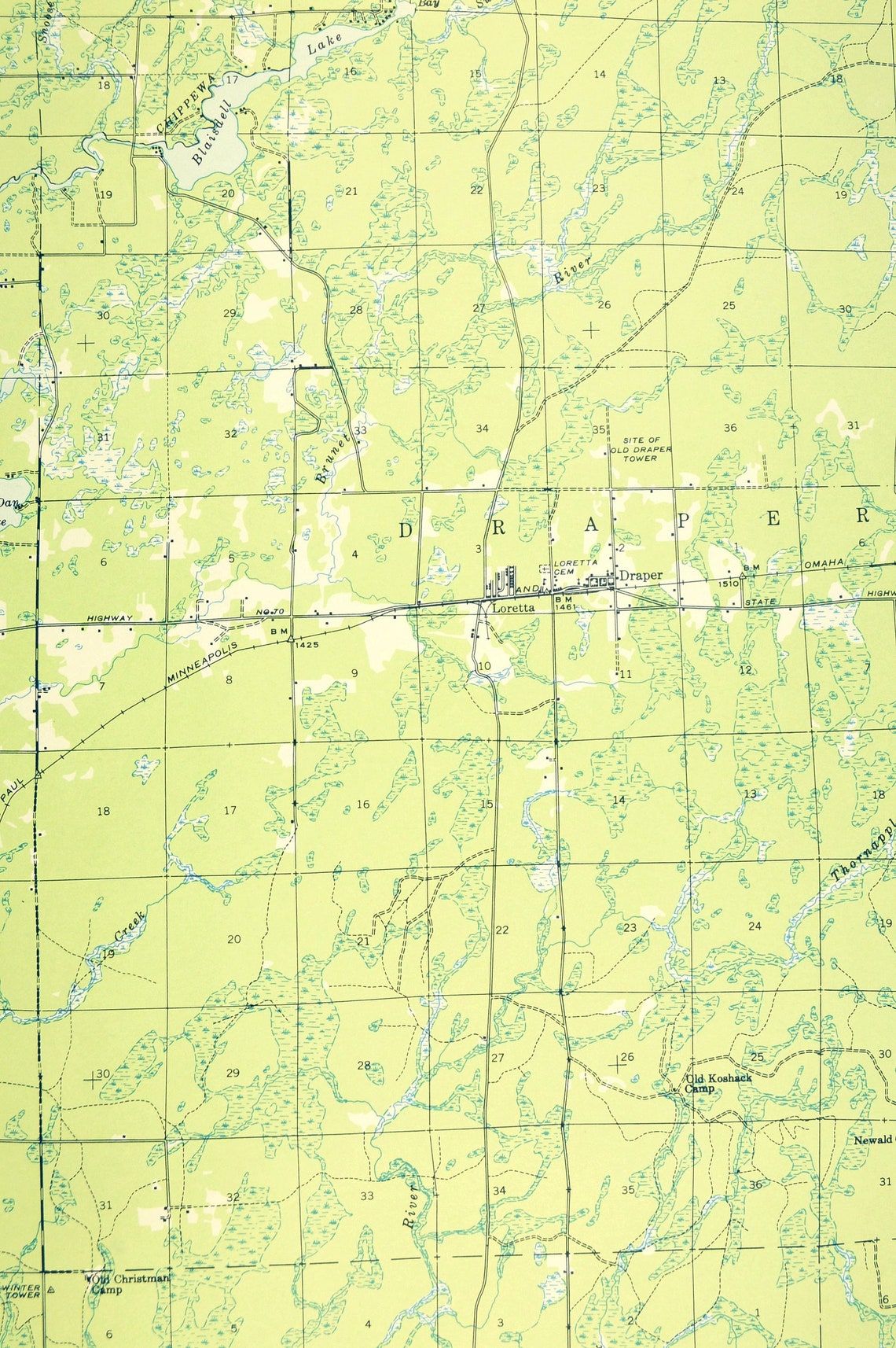 Loretta Wisconsin Map of Draper LARGE Topographic Survey | Etsy