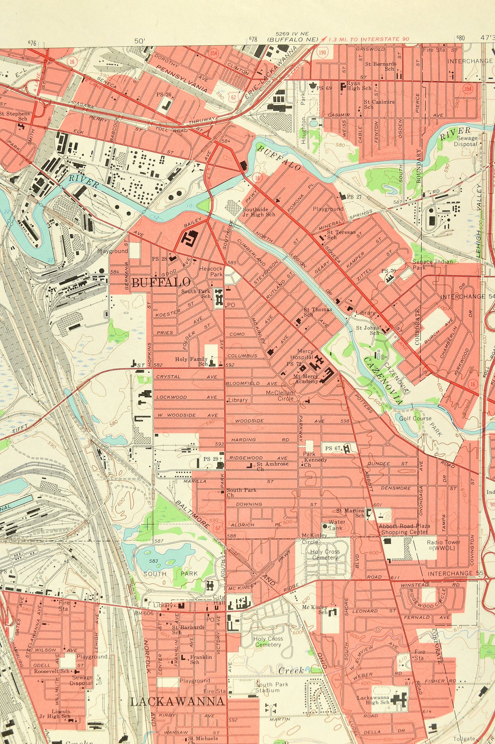 Buffalo Map of Lacawanna LARGE Topographic Survey West Seneca Athol ...