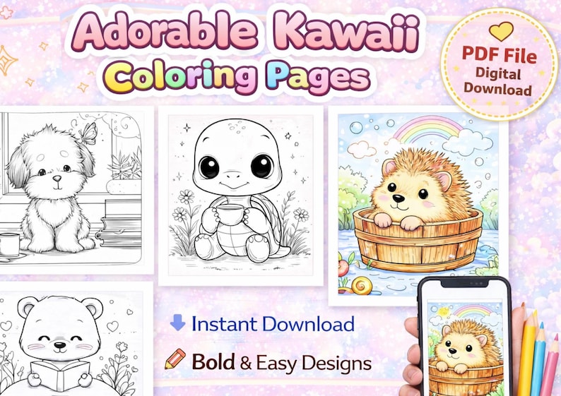 Kawaii Coloring Book for Kids | Animals, Cartoon (digital Download) - Etsy