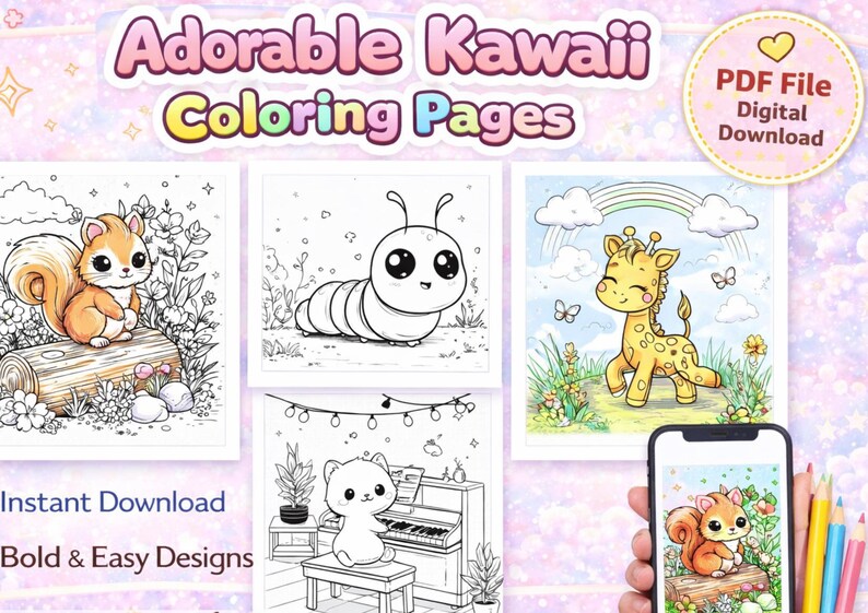 Kawaii Coloring Book for Kids | Animals, Cartoon (digital Download) - Etsy