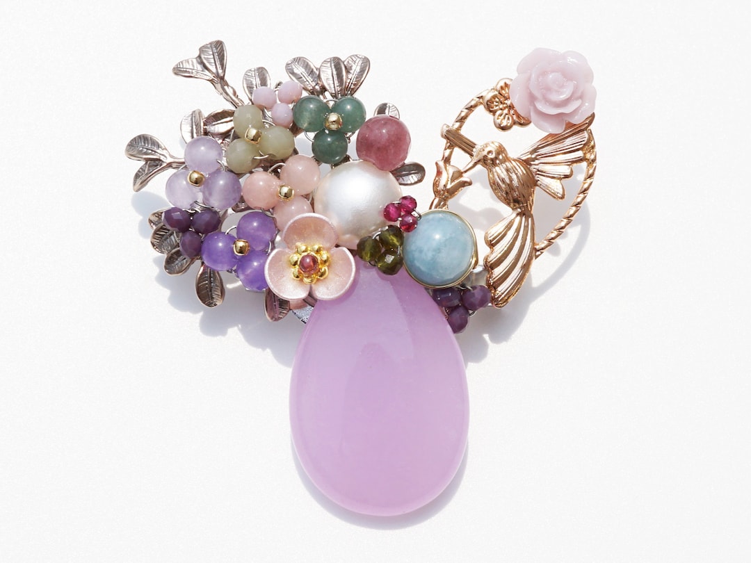 Natural Stone Brooch. Flower Brooch. Beaded Brooch. Korea Brooch. Mama ...