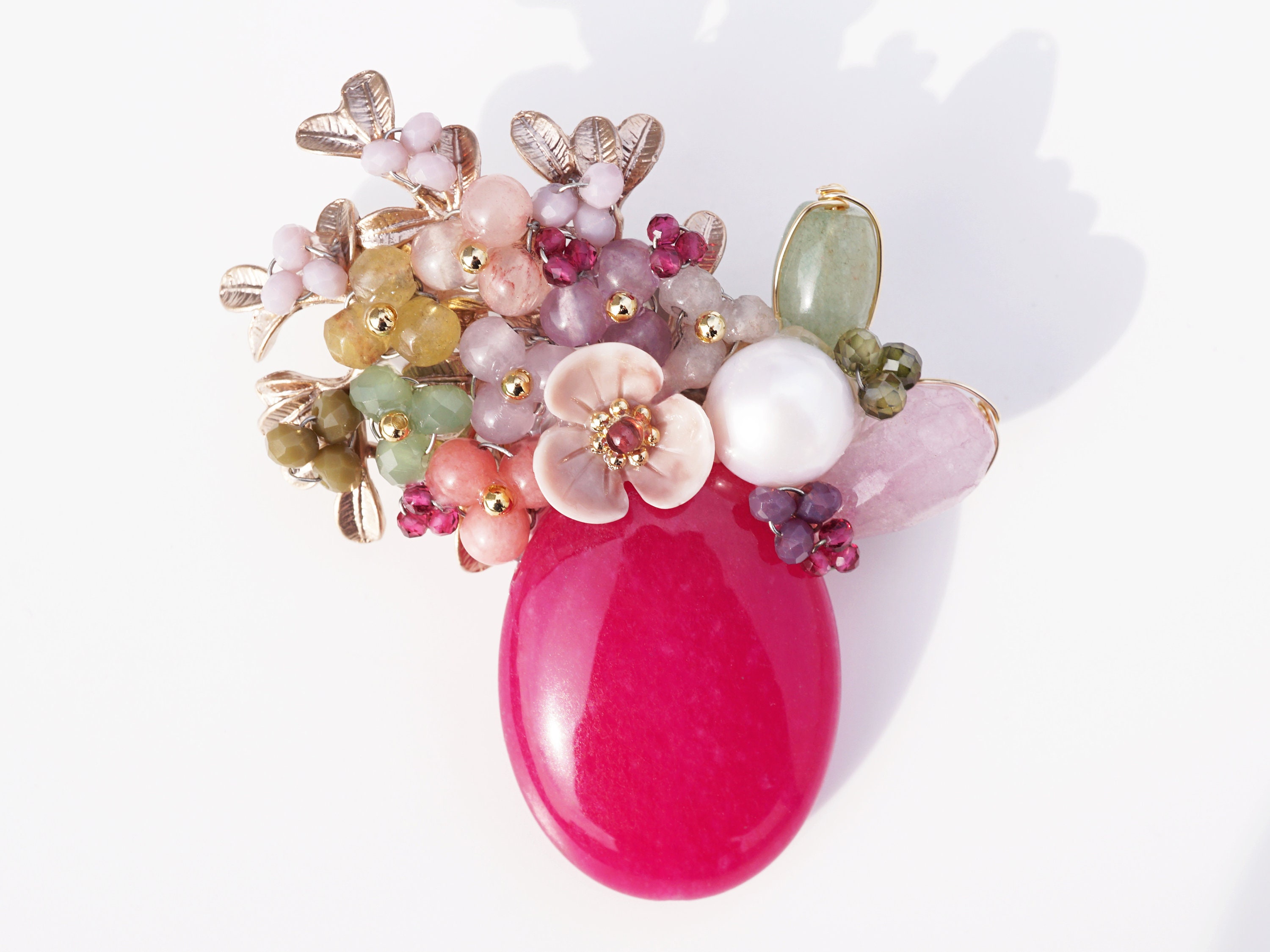 Flower Brooch. Bouquet Brooch. Stone Brooch. Vintage Brooch. Rose ...