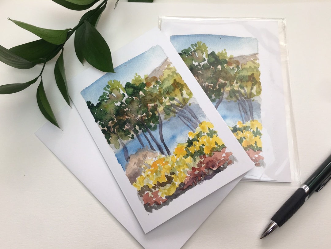 Watercolor Trees Scenery Art Card / Watercolor Trees / Watercolor ...