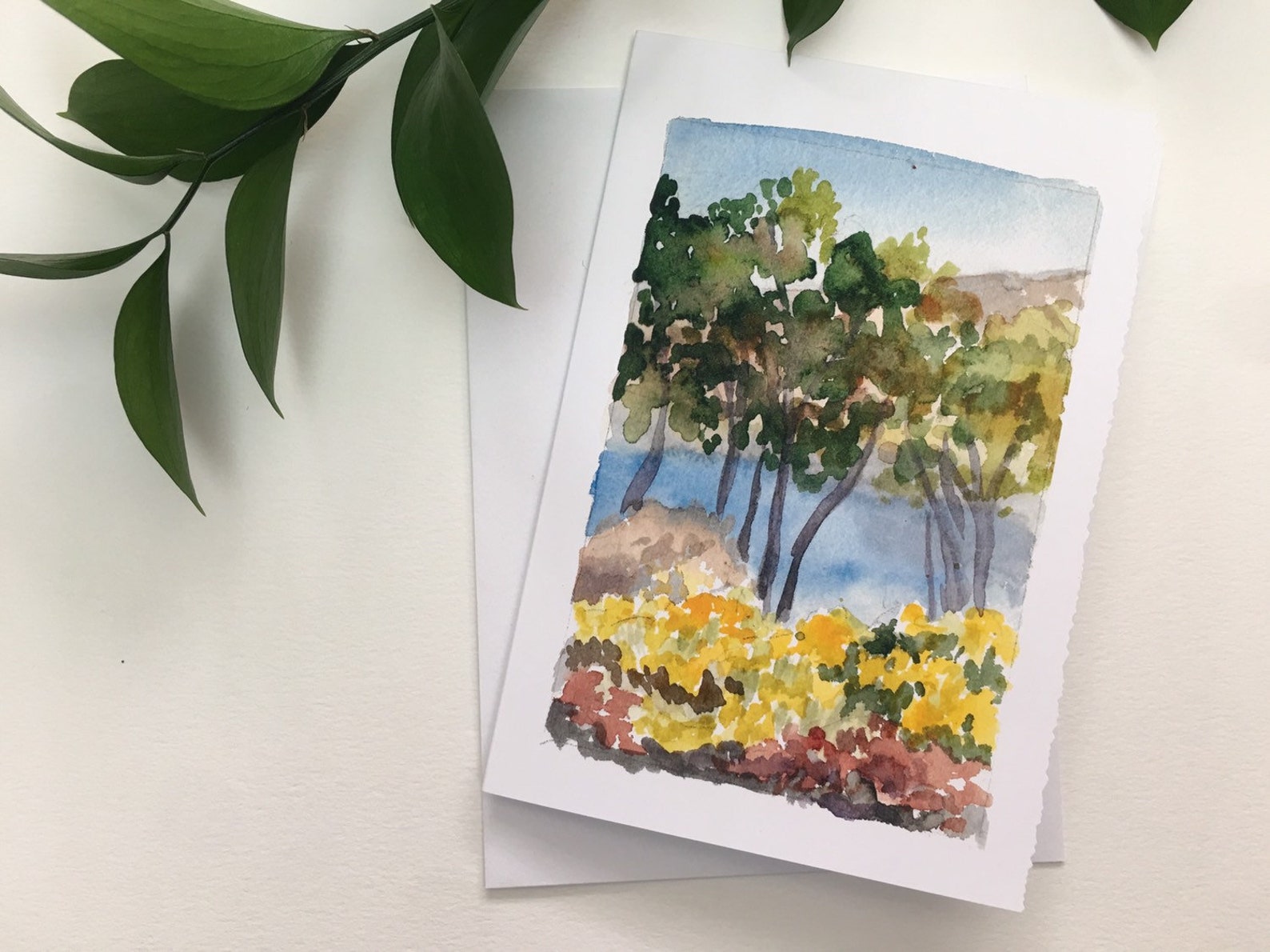Watercolor Trees Scenery Art Card / Watercolor Trees / Watercolor ...