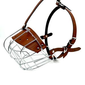 Large Leather & Metal Basket Dog Muzzle | Fits Amstaff, Pitbull, Staffy ...