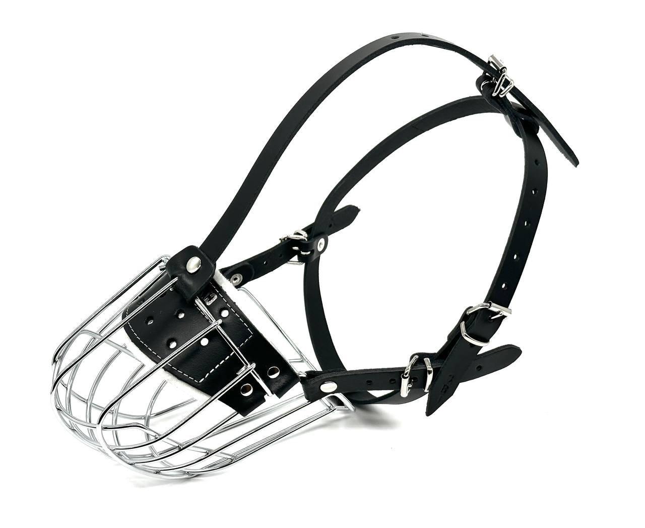 Large Leather & Metal Basket Dog Muzzle | Fits Amstaff, Pitbull, Staffy ...