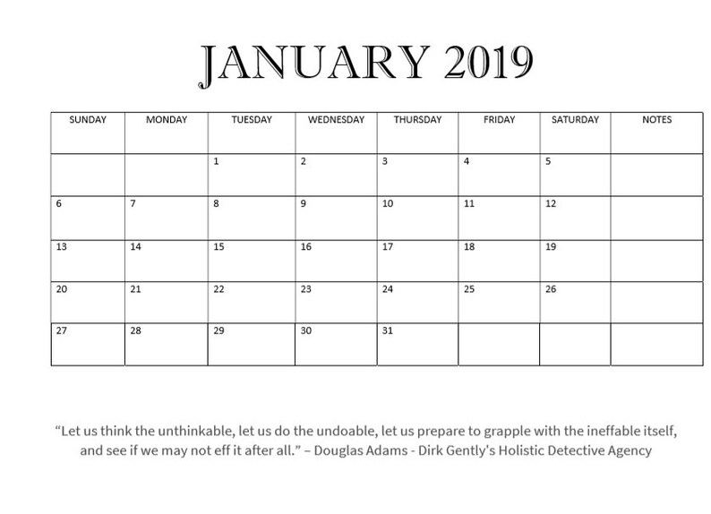 Printable Minimalist 2019 Calendar With Science Fiction Quotes - Etsy
