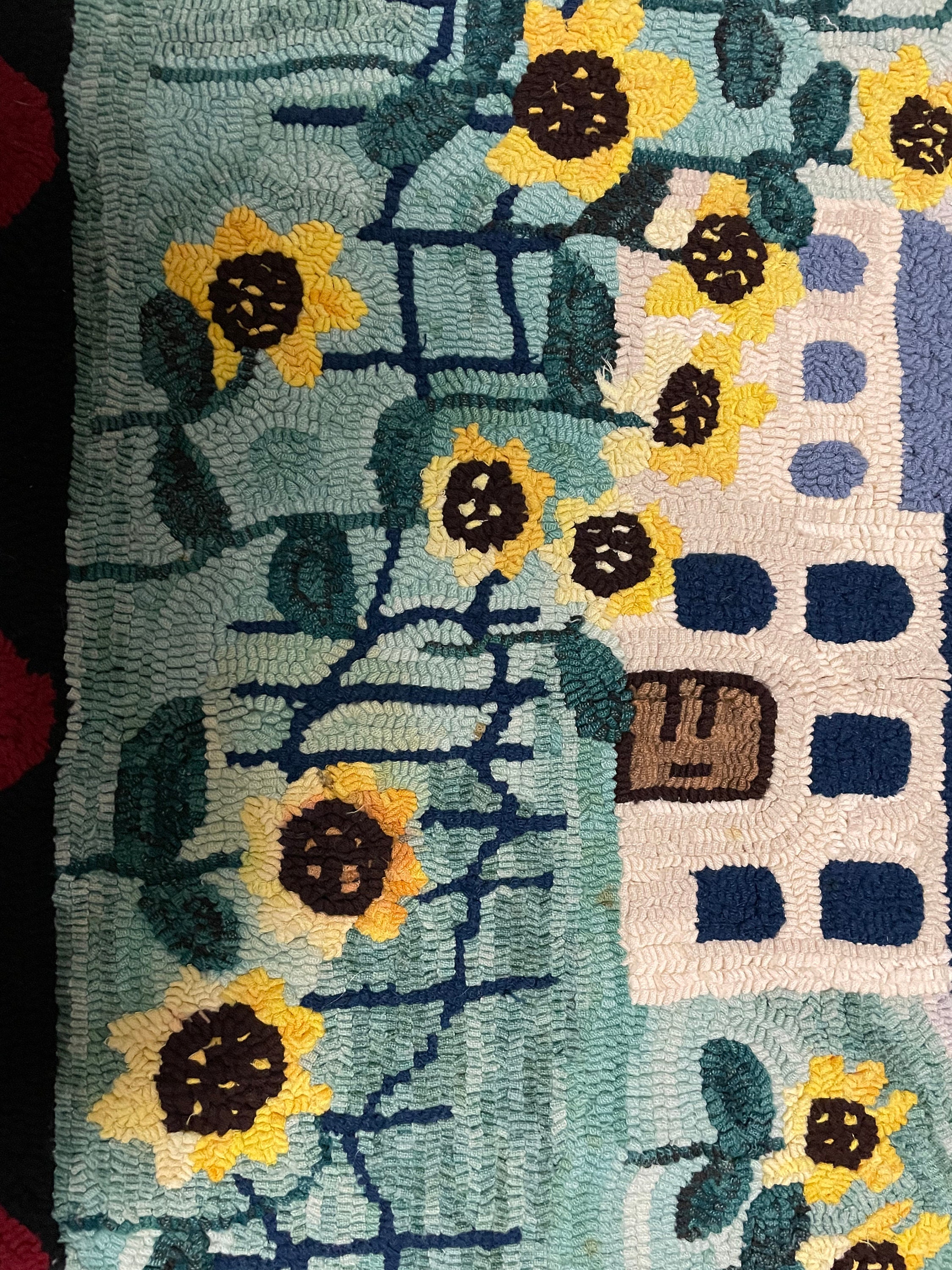 Colonial Home With Sunflowers Hand Hooked Rug - Etsy