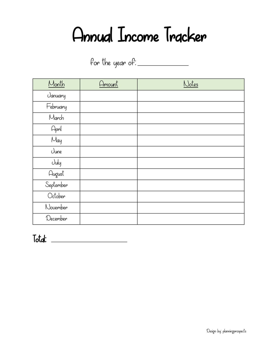 Annual Income Tracker Printable - Etsy