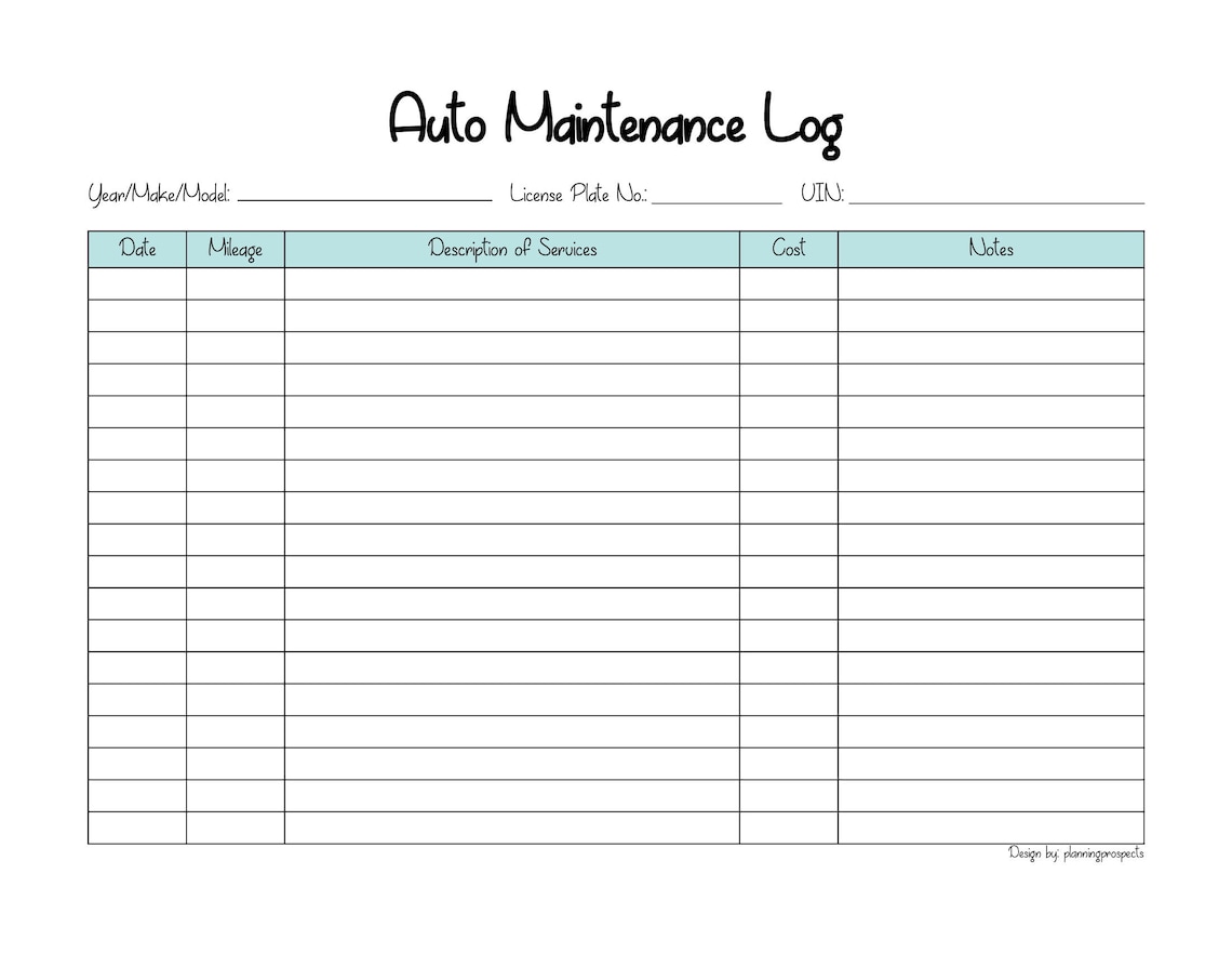 Auto Maintenance Log Printable - Etsy