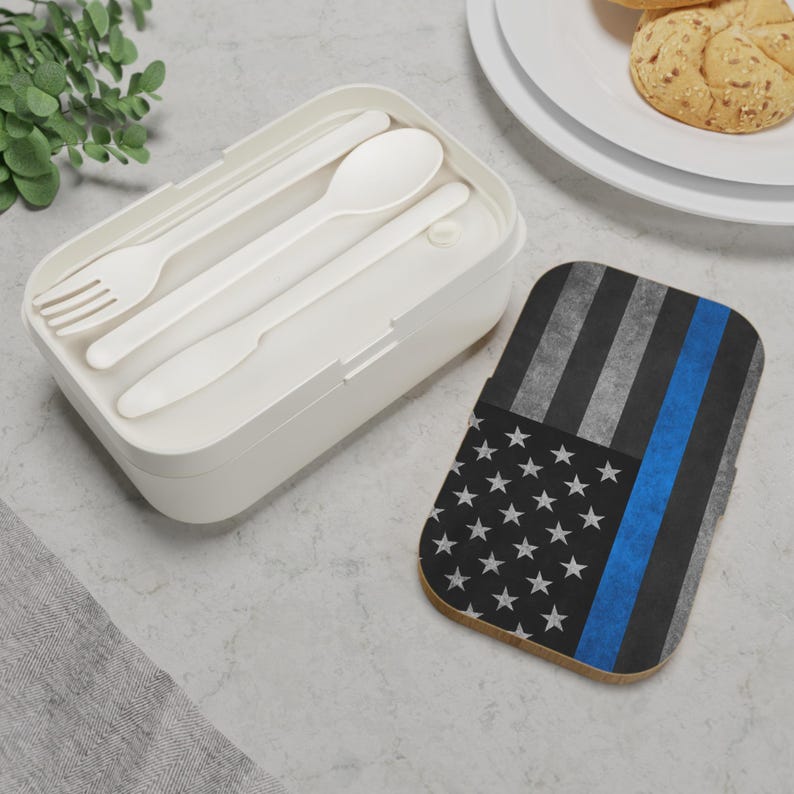 Thin Blue Line Bento Lunch Box , Police Flag Design, Microwave Safe ...