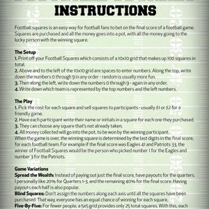 4-Quarter Football Squares Download & Print ANY Football | Etsy