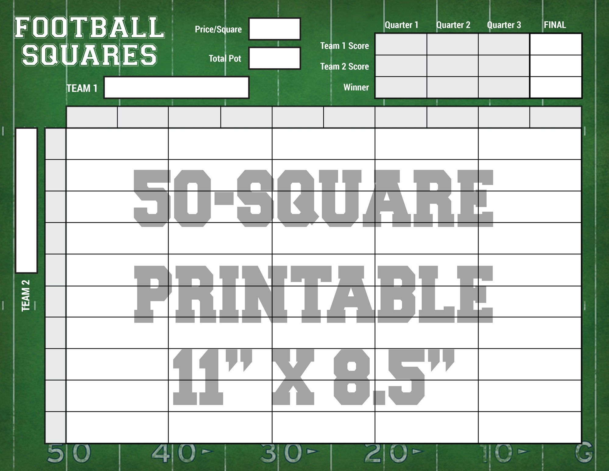 5x5 Football Squares (25 Squares) - Download & Print - ANY Football ...