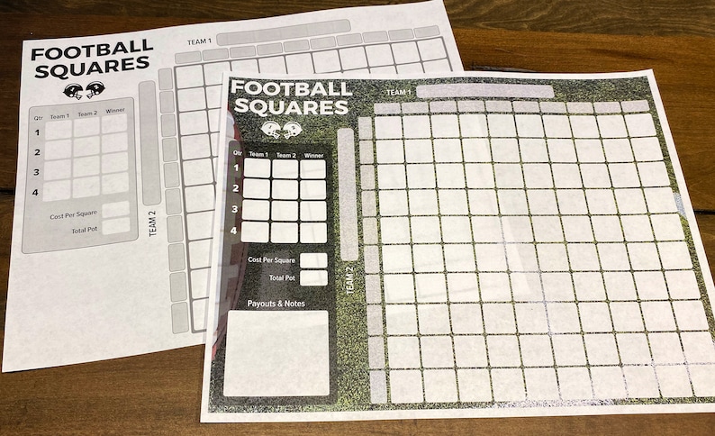 Printable Football Squares - 4 Quarter Payouts - 11x8.5" Download ...