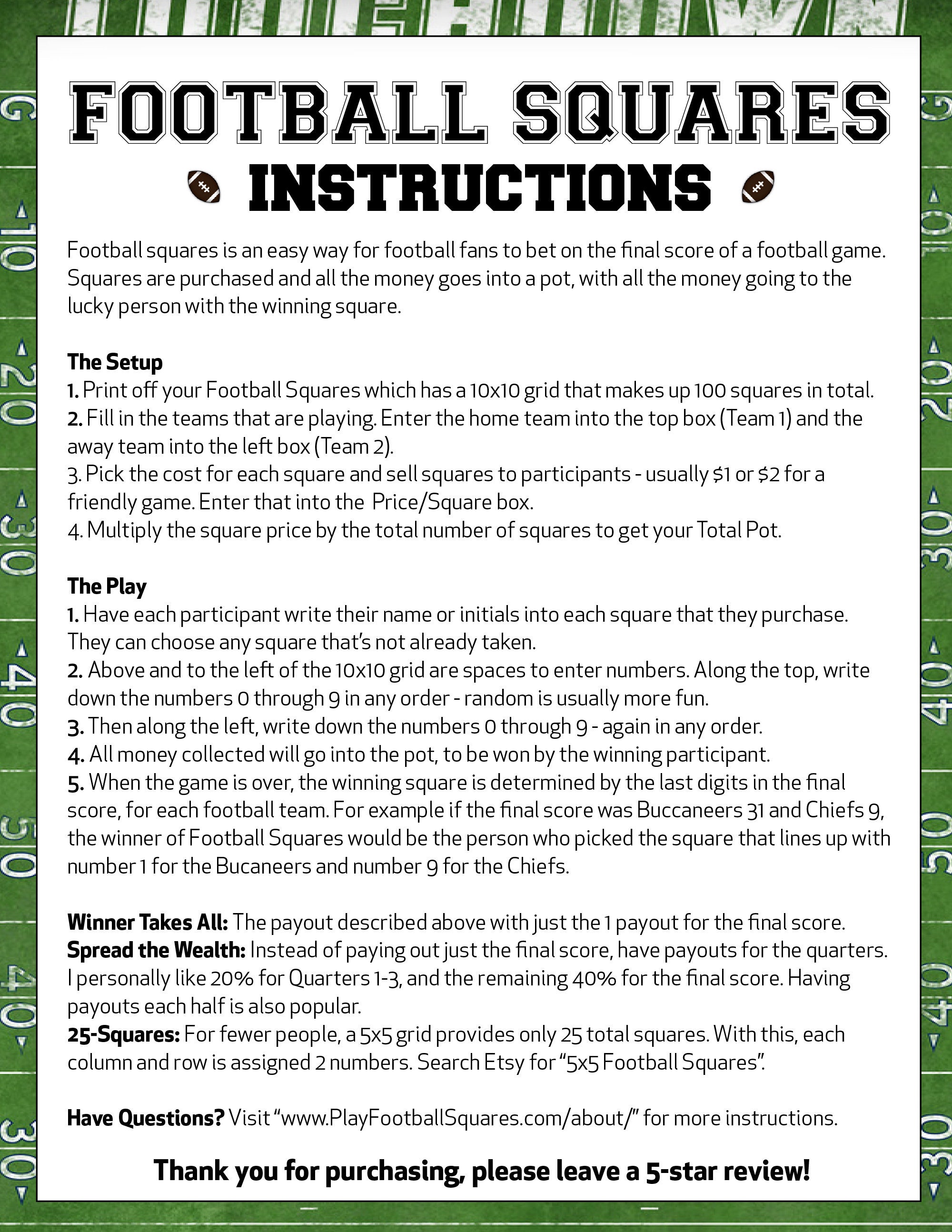4-quarter Football Squares - Download & Print - ANY Football Game ...