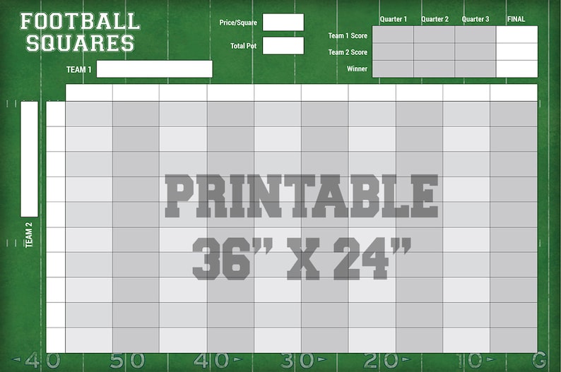 4-quarter Football Squares - Download & Print - ANY Football Game ...
