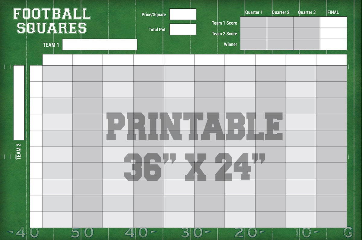 4-quarter Football Squares - Download & Print - ANY Football Game ...