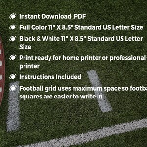 Printable Football Squares - 4 Quarter Payouts - 8.5x11" Download ...