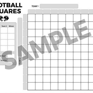Printable Football Squares - 4 Quarter Payouts - 11x8.5" Download ...