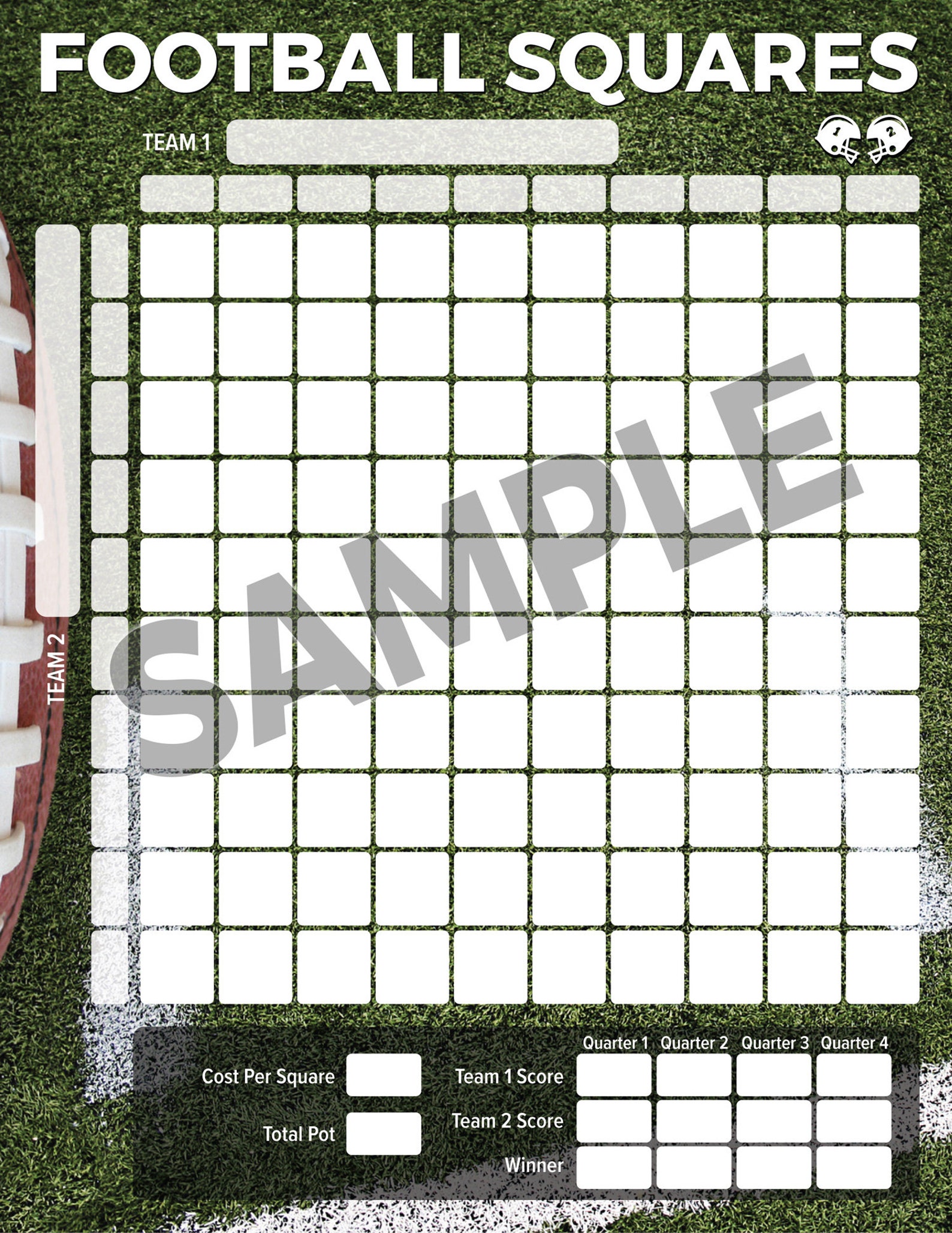 Printable Football Squares - 4 Quarter Payouts - 8.5x11" Download ...