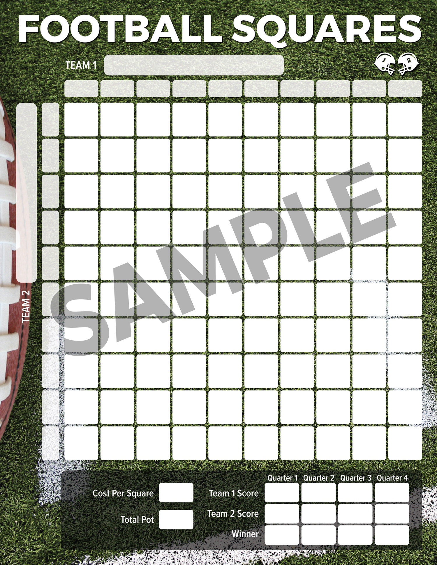 Printable Football Squares - 4 Quarter Payouts - 8.5x11" Download ...