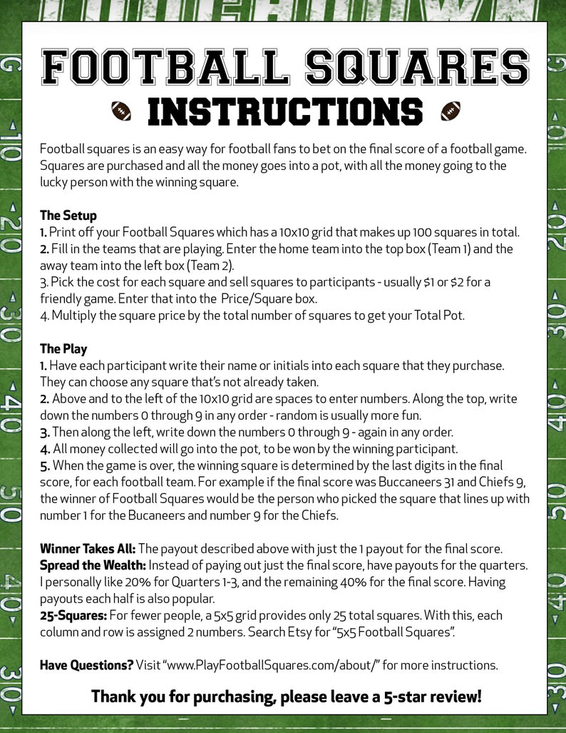 4-quarter Football Squares - Download & Print - ANY Football Game ...