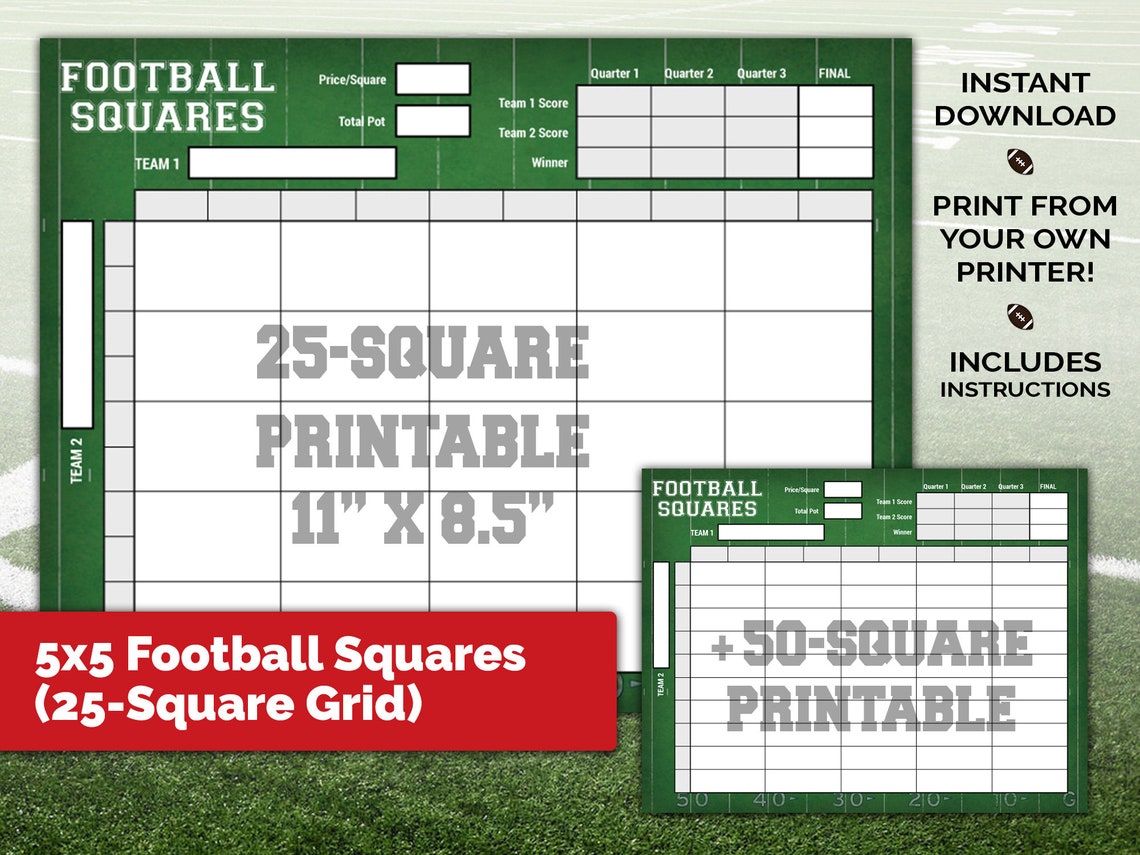 5x5 Football Squares (25 Squares) - Download & Print - ANY Football ...
