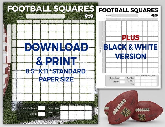 Printable Football Squares 4 Quarter Payouts 8.5x11 - Etsy