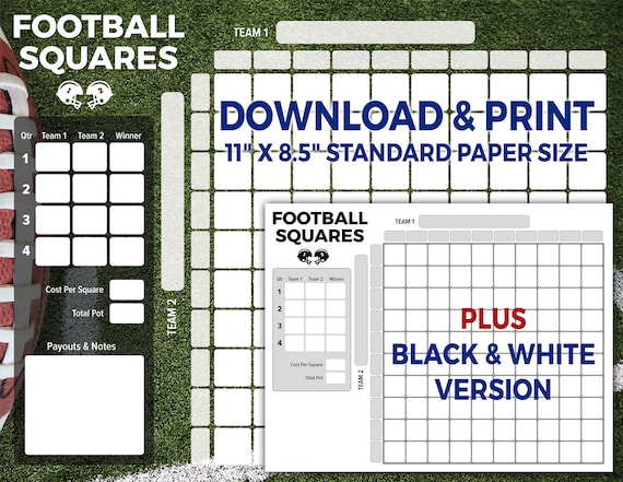 Printable Football Squares 4 Quarter Payouts 11x8.5 - Etsy