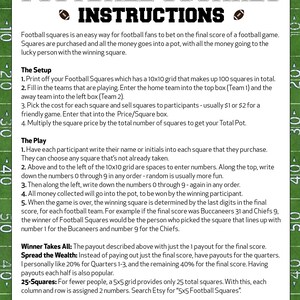 Printable Football Squares - 4 Quarter Payouts - 8.5x11" Download ...