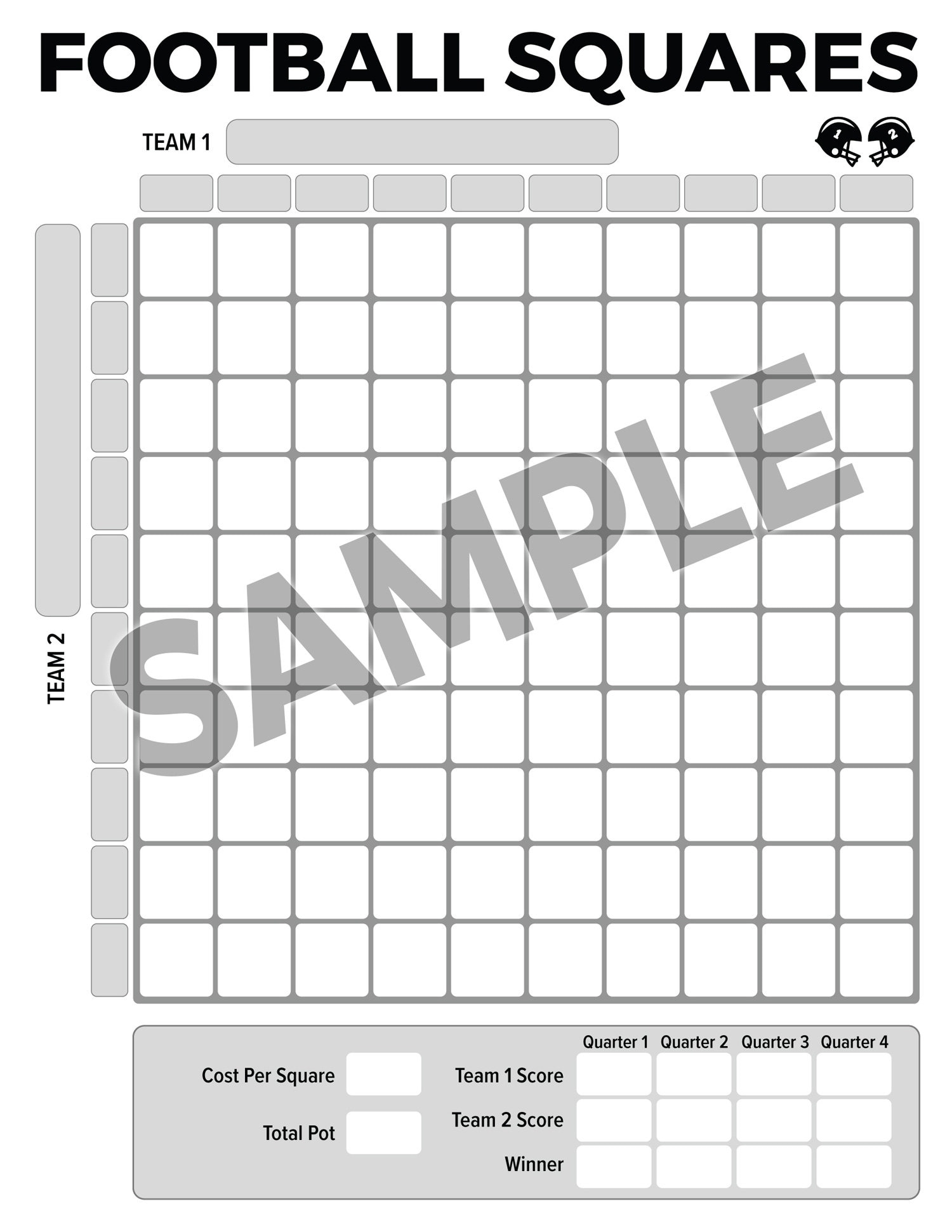 Printable Football Squares - 4 Quarter Payouts - 8.5x11" Download ...