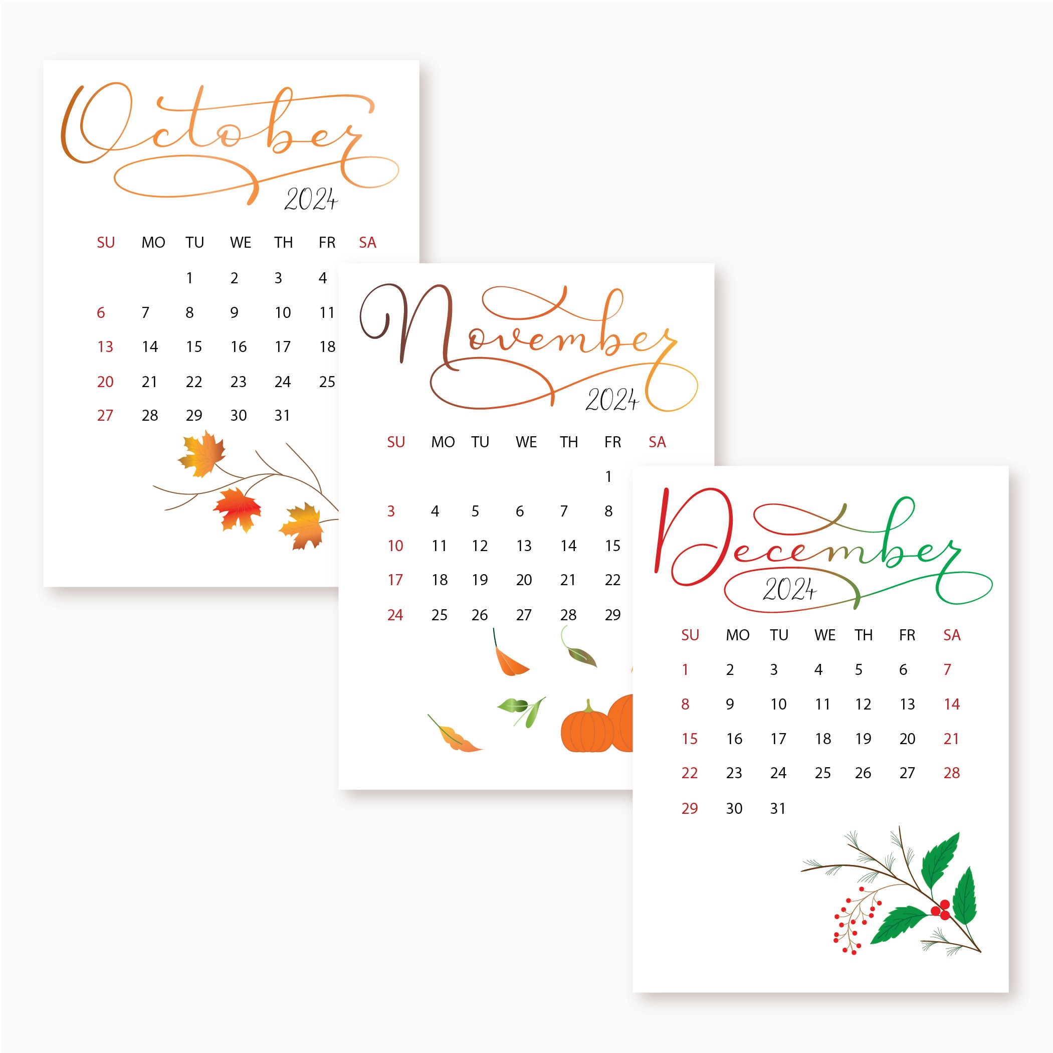 2024 Calendar, 12 Month Seasonal Desk Calendar with optional stand ...