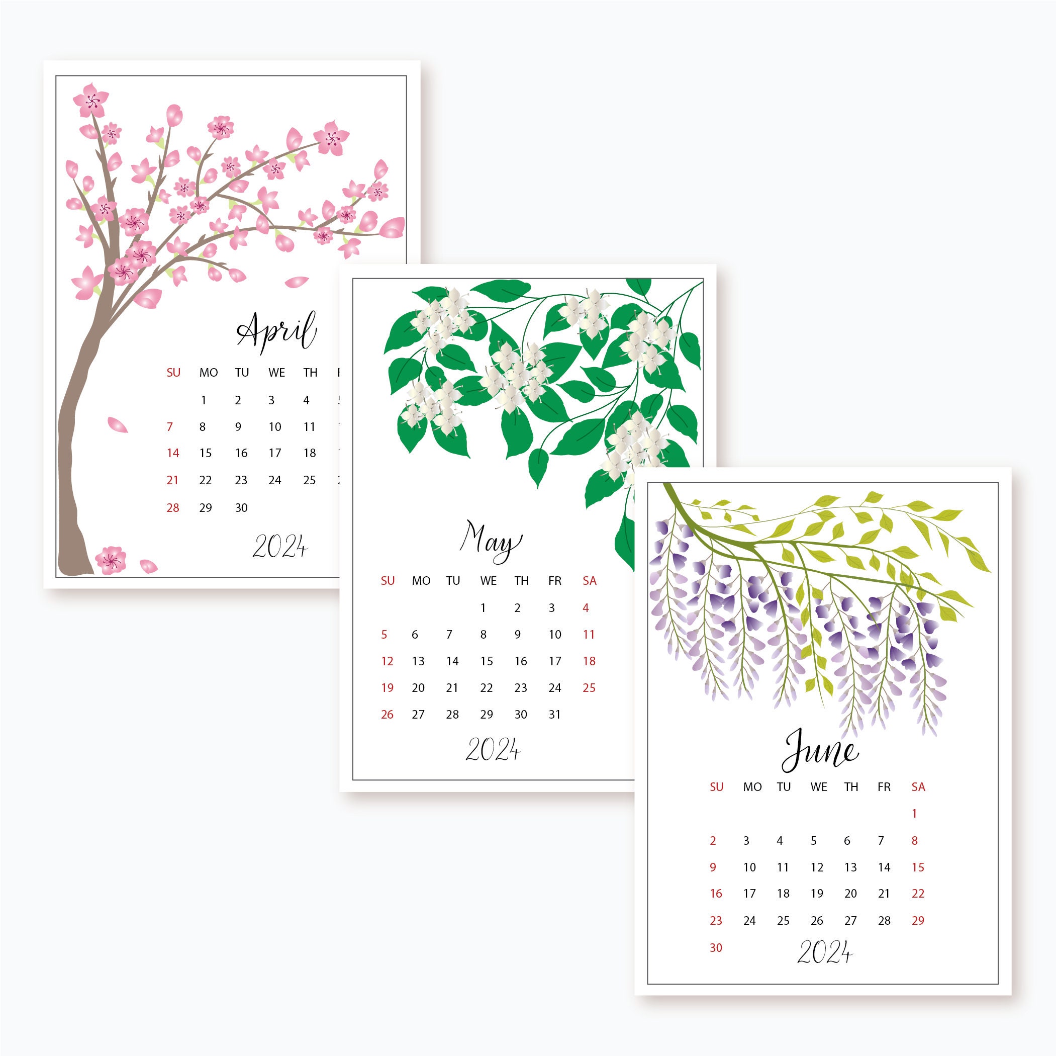 2024 Tree Calendar for 12 months, Desk Calendar, Optional stand sold by ...